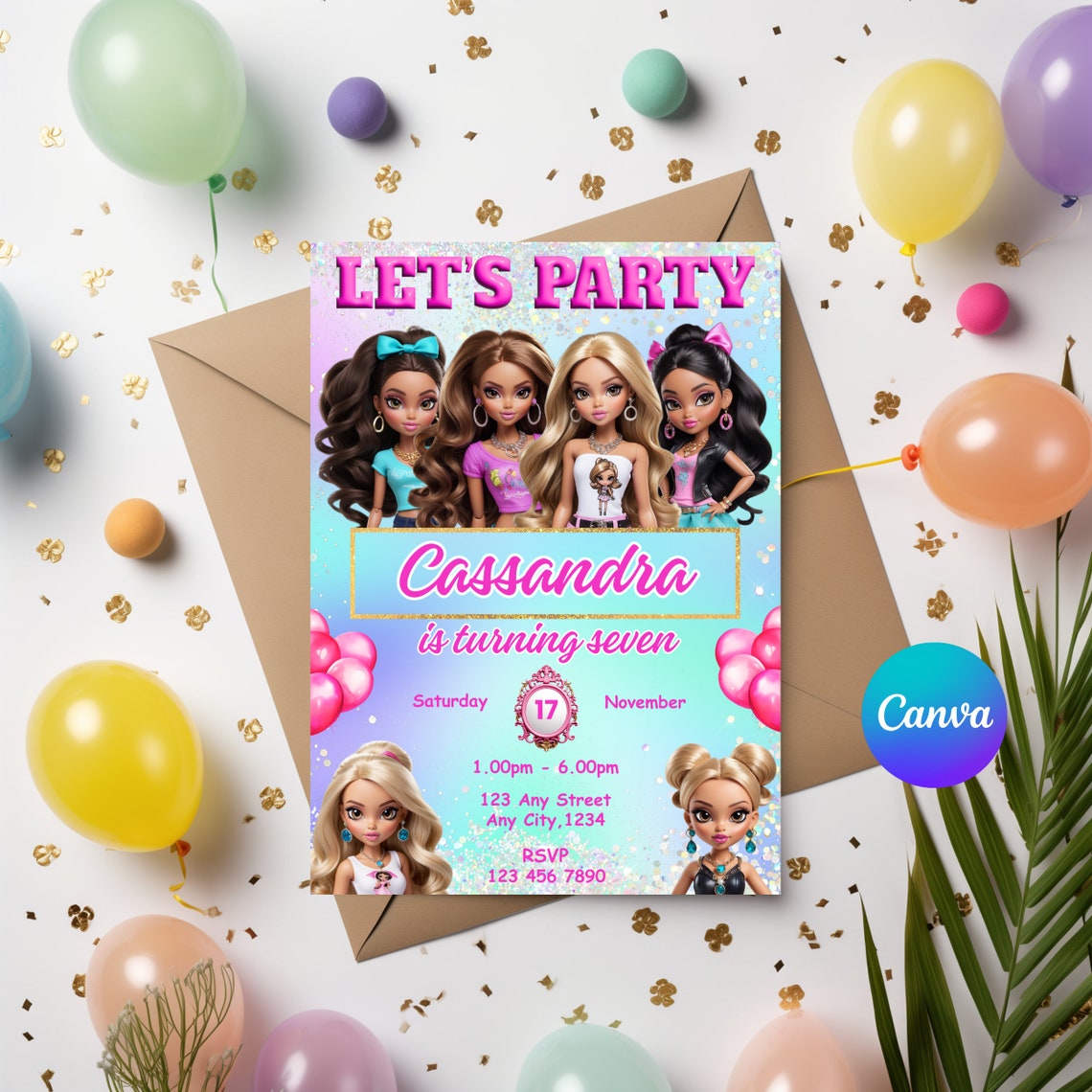Brat Doll Birthday Invitation Party Invite Fashion Girls Diva's Tweens ...