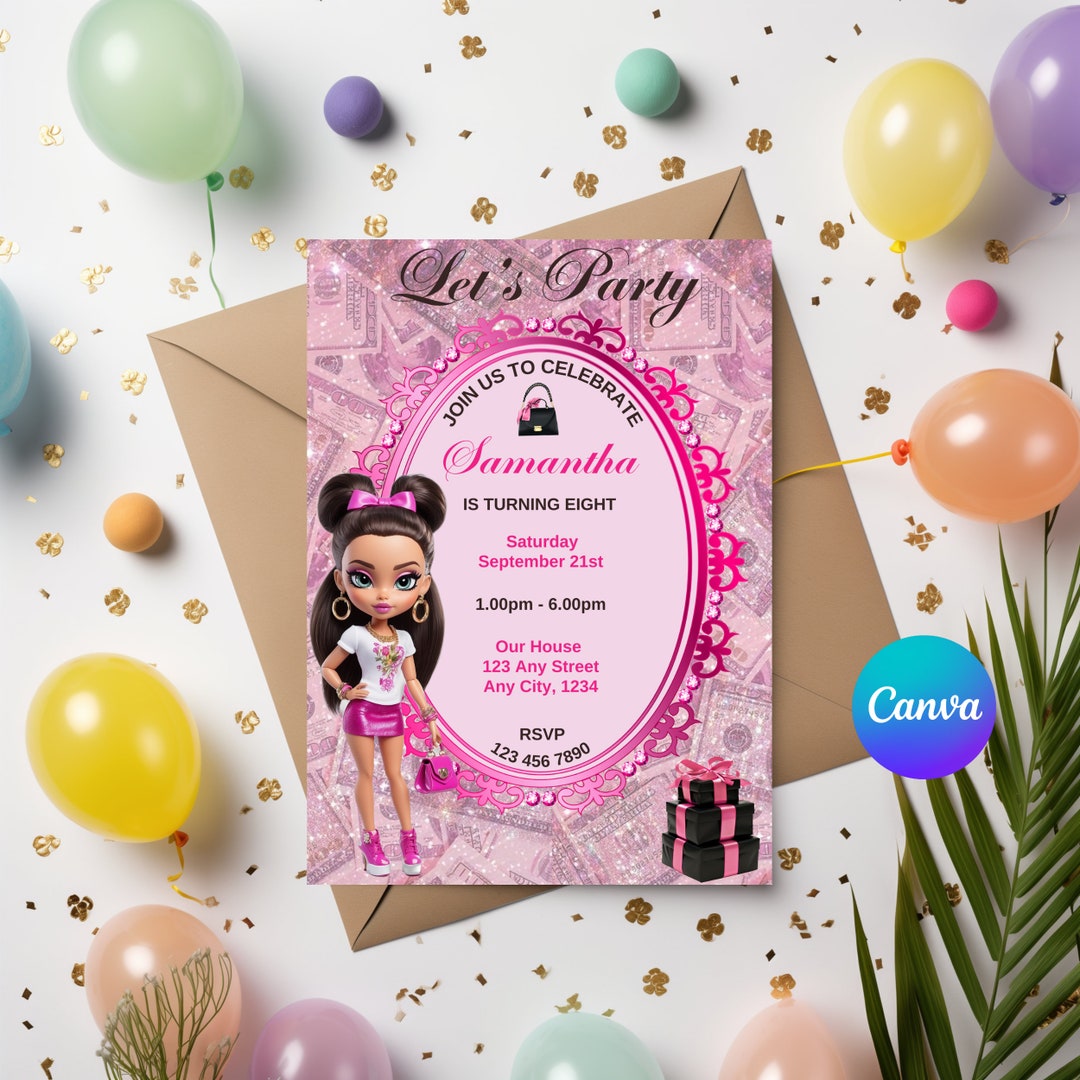Brat Doll Birthday Invitation Party Invite Fashion Girls Diva's Tweens ...