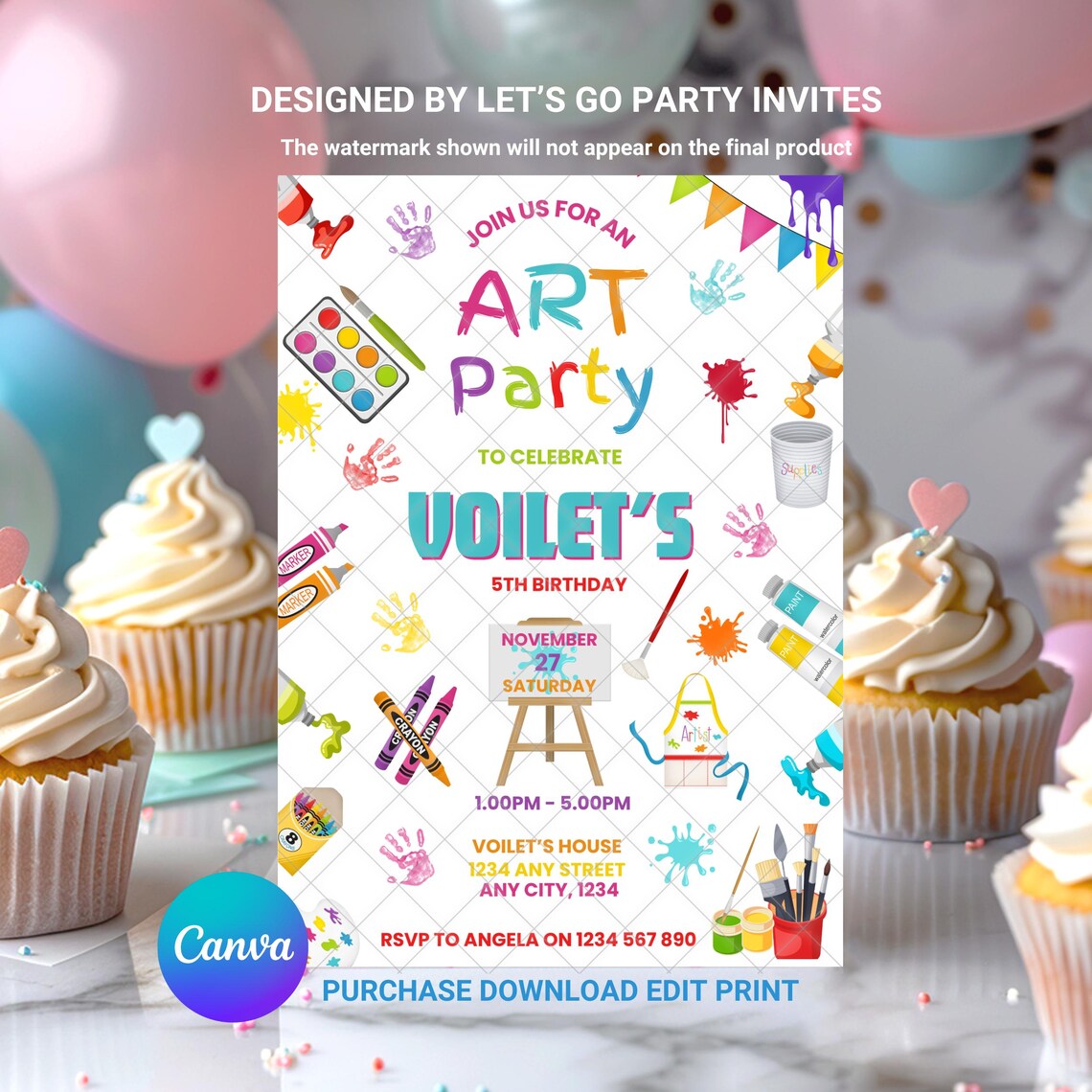 Art Painting Birthday Invitation Invite Arts and Crafts Paint Party ...