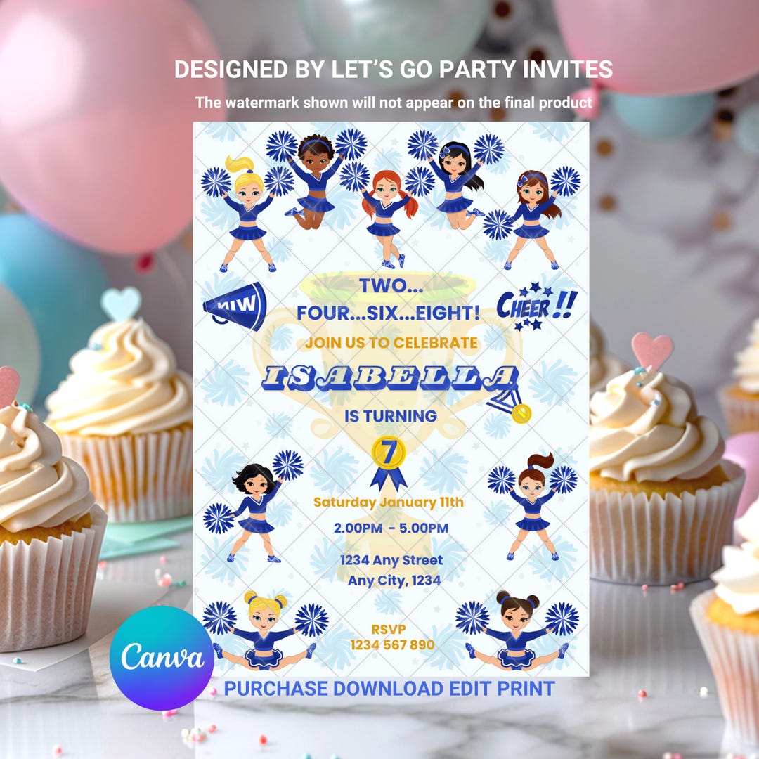 Cheerleader Birthday Invitation Invite Cheer Squad Girls EDITABLE ...