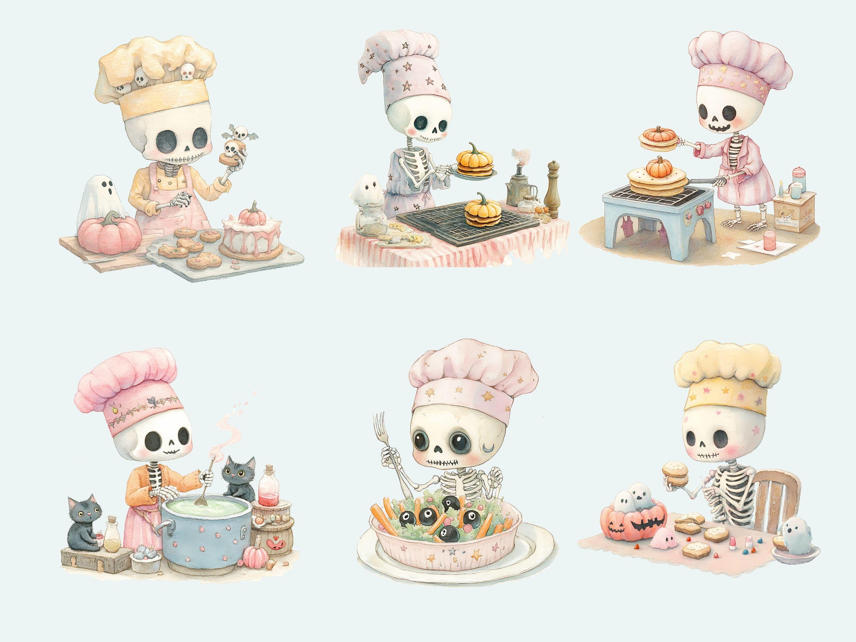 Spooky Kitchen Clipart Bundle: Cute Skeletons, Pastel Ghosts, Kawaii ...