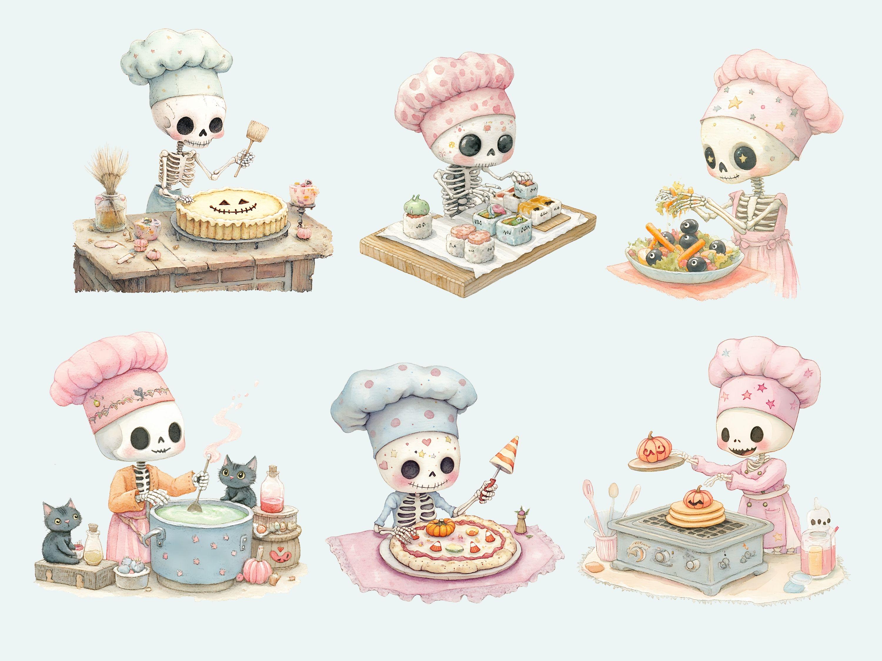 Spooky Kitchen Clipart Bundle: Cute Skeletons, Pastel Ghosts, Kawaii ...