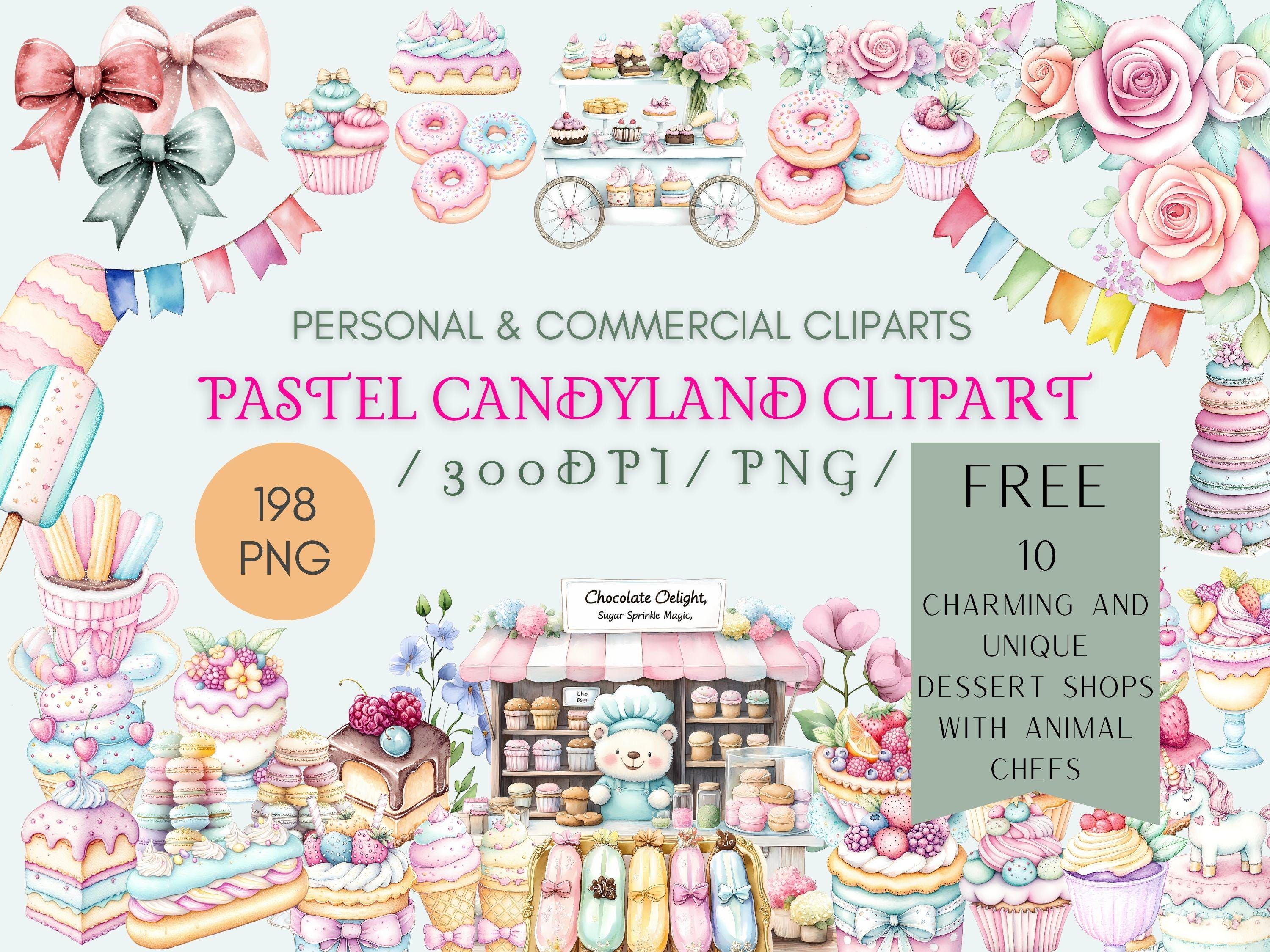 Pastel Candyland Clipart Bundle: Watercolor Sweets, Animal Chefs (PNG ...