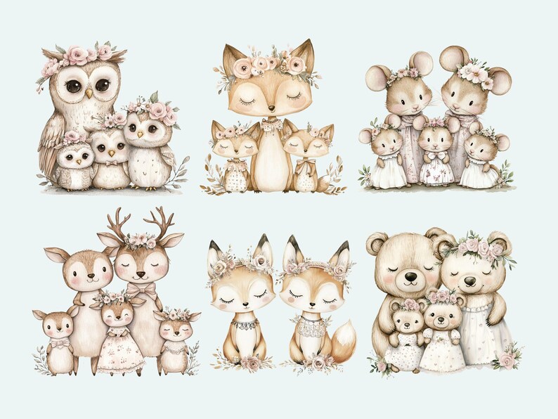 Boho Woodland Animals Watercolor Clipart Bundle, Cute Forest Animals ...