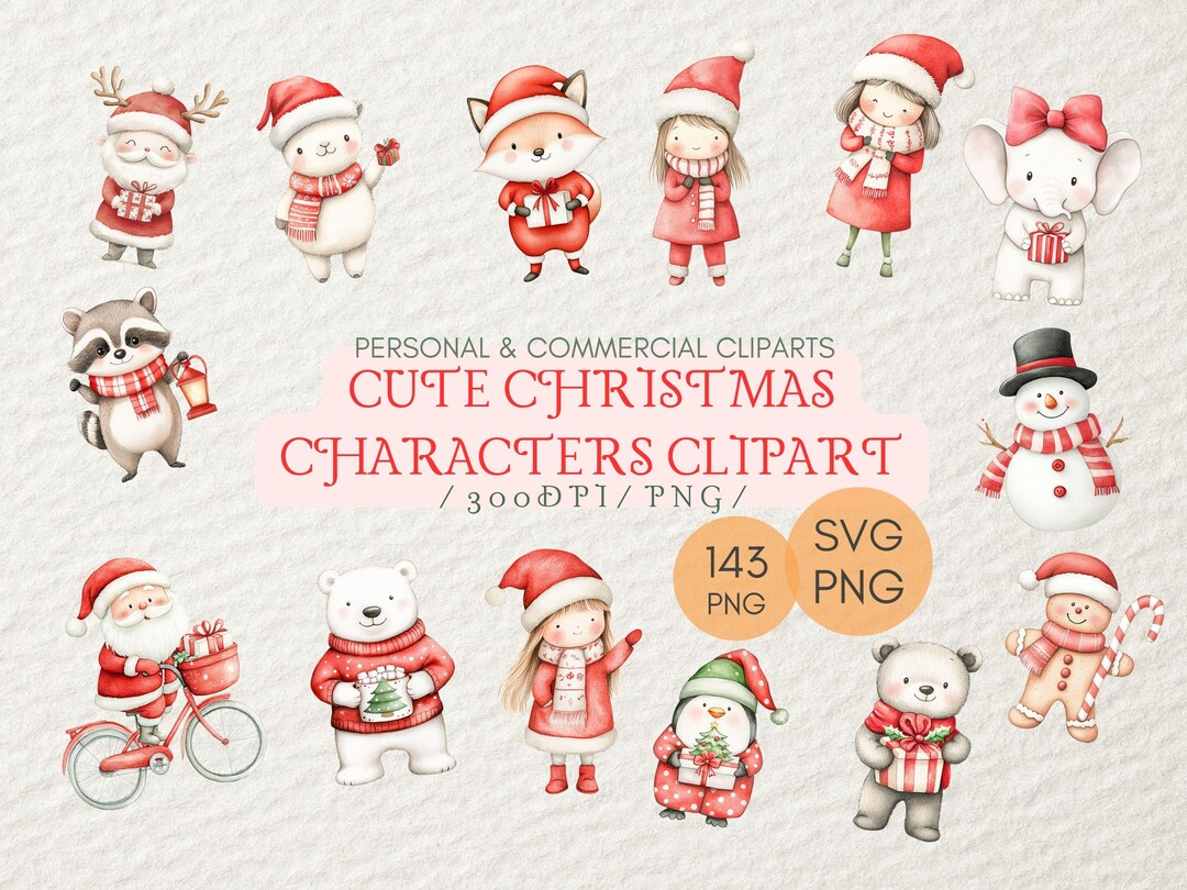 Christmas Clipart Bundle, Cute Holiday Characters for Cards, Crafts ...