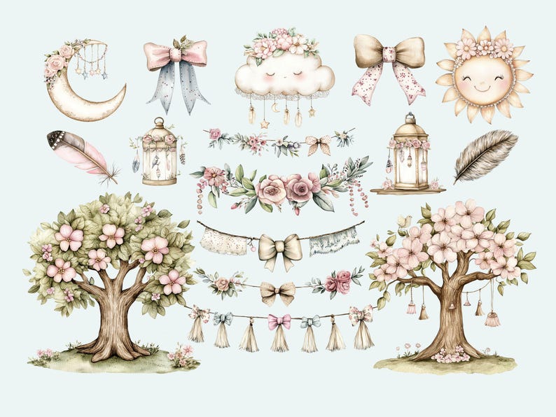 Boho Woodland Animals Watercolor Clipart Bundle, Cute Forest Animals ...