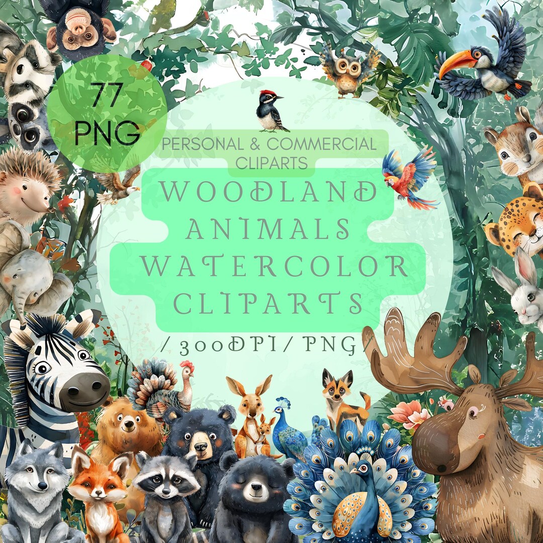 Woodland Animals Watercolor Clipart Bundle Animals Clip Art, Nursery ...