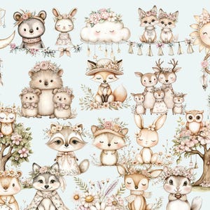 Boho Woodland Animals Watercolor Clipart Bundle, Cute Forest Animals ...