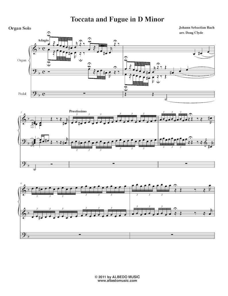 Bach Toccata and Fugue in D Minor Organ Solo Sheet Music - Etsy