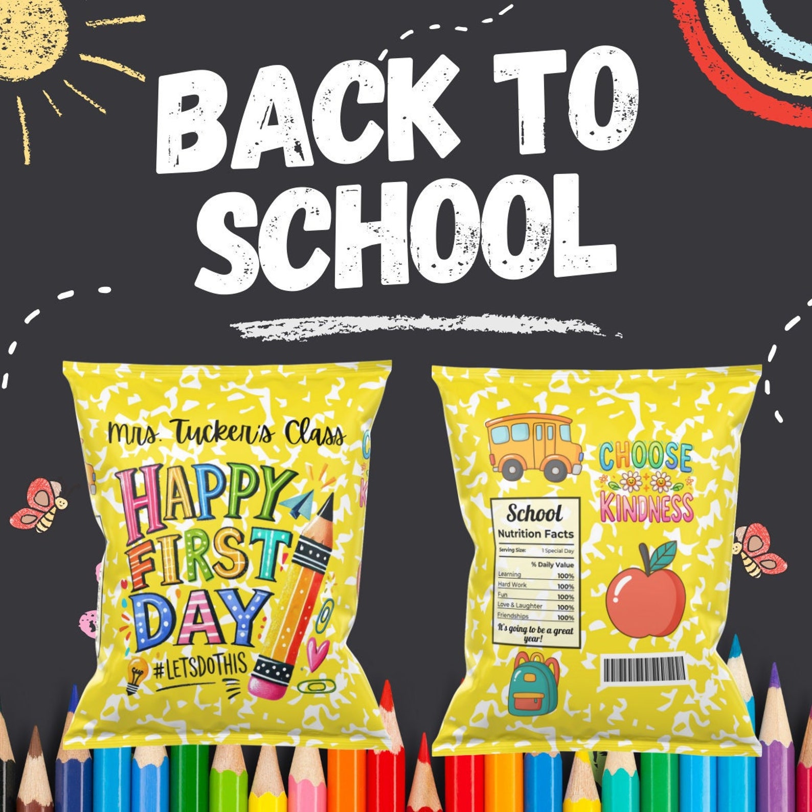 Back to School Chip Bag Labels, Printable and Customizable, School ...