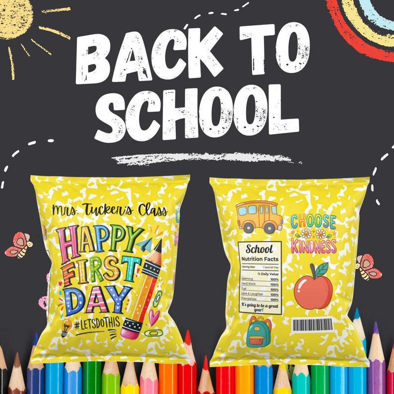 Back to School Chip Bag Labels, Printable and Customizable, School ...