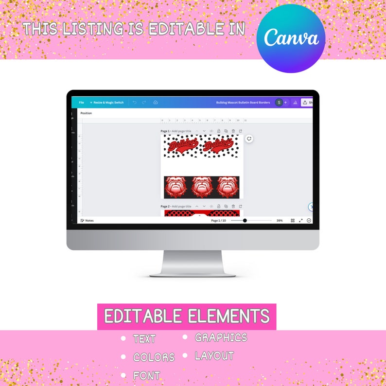 Bulletin Board Borders Bulldogs Mascot Classroom Decor Printable ...