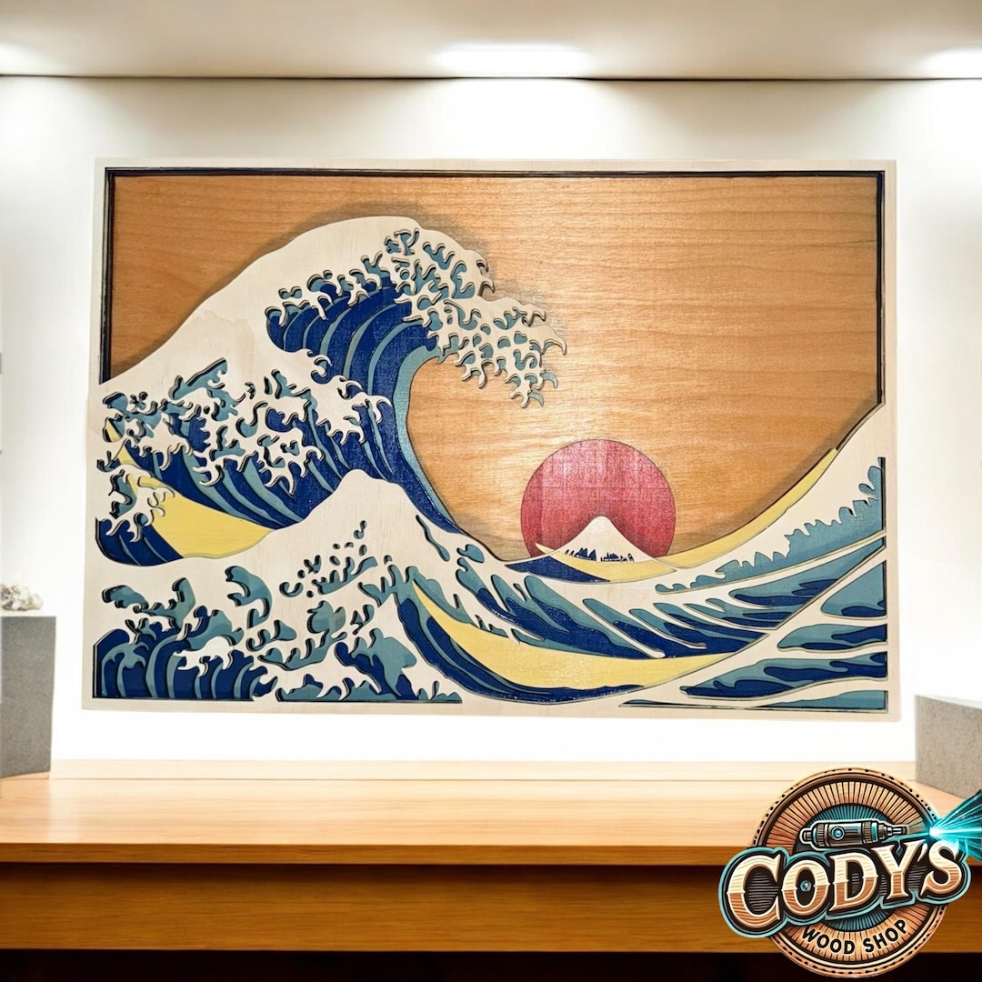 Layered Wooden Great Wave Wall Art - Handcrafted Hokusai-inspired 3D ...