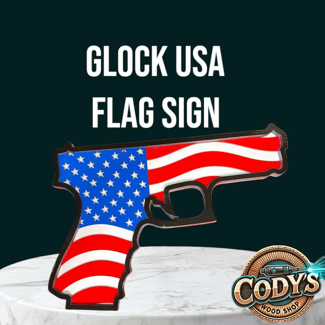 USA Flag Glock Wooden Wall Art – Patriotic Gun Sign – 2A Decor – Layer ...