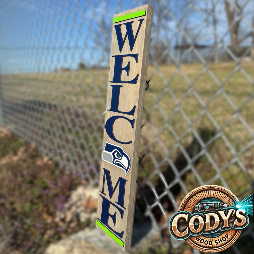 Seattle Seahawks Welcome Sign Leaner - NFL Football Porch Decor ...