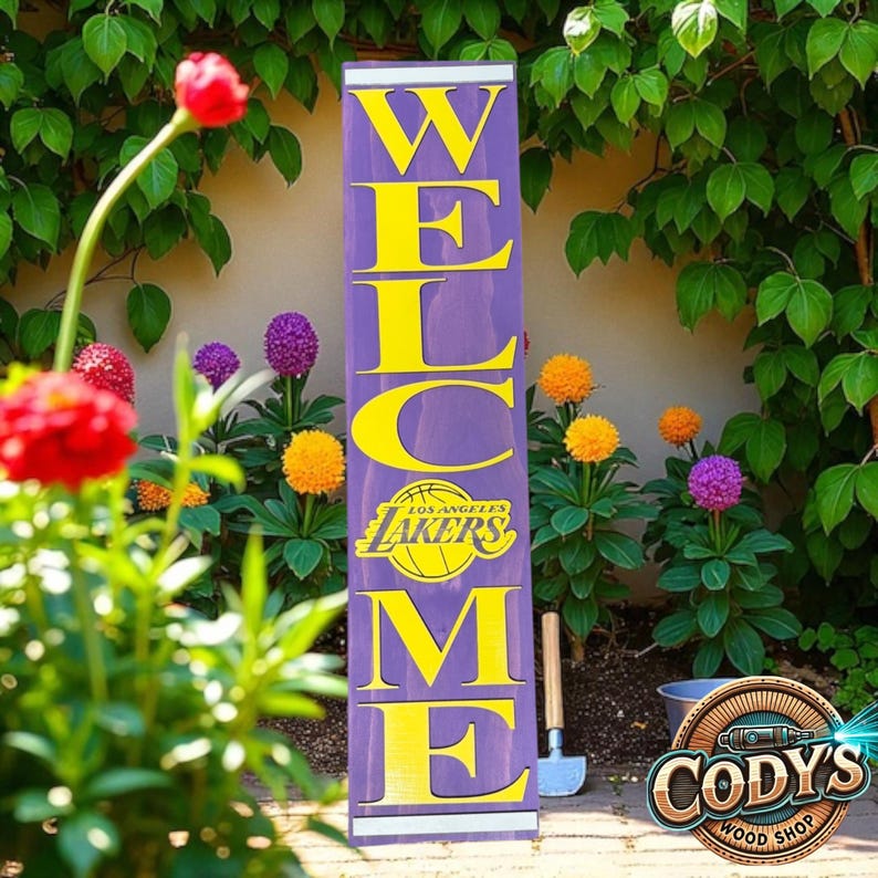 LA Lakers Welcome Sign | Purple & Yellow Porch Decor | NBA Basketball ...