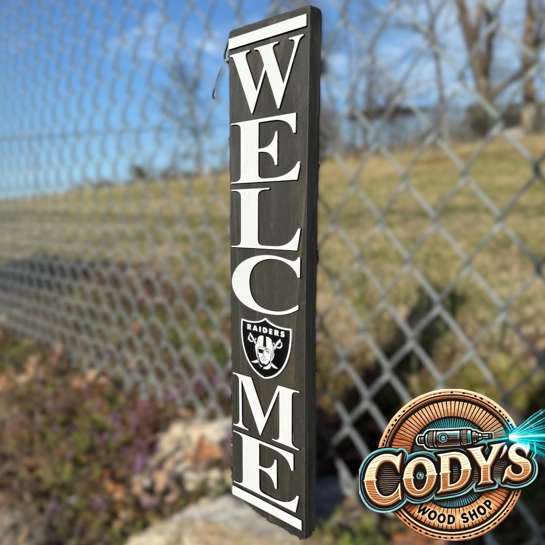 Las Vegas Raiders Welcome Sign Leaner | NFL Football Porch Decor ...