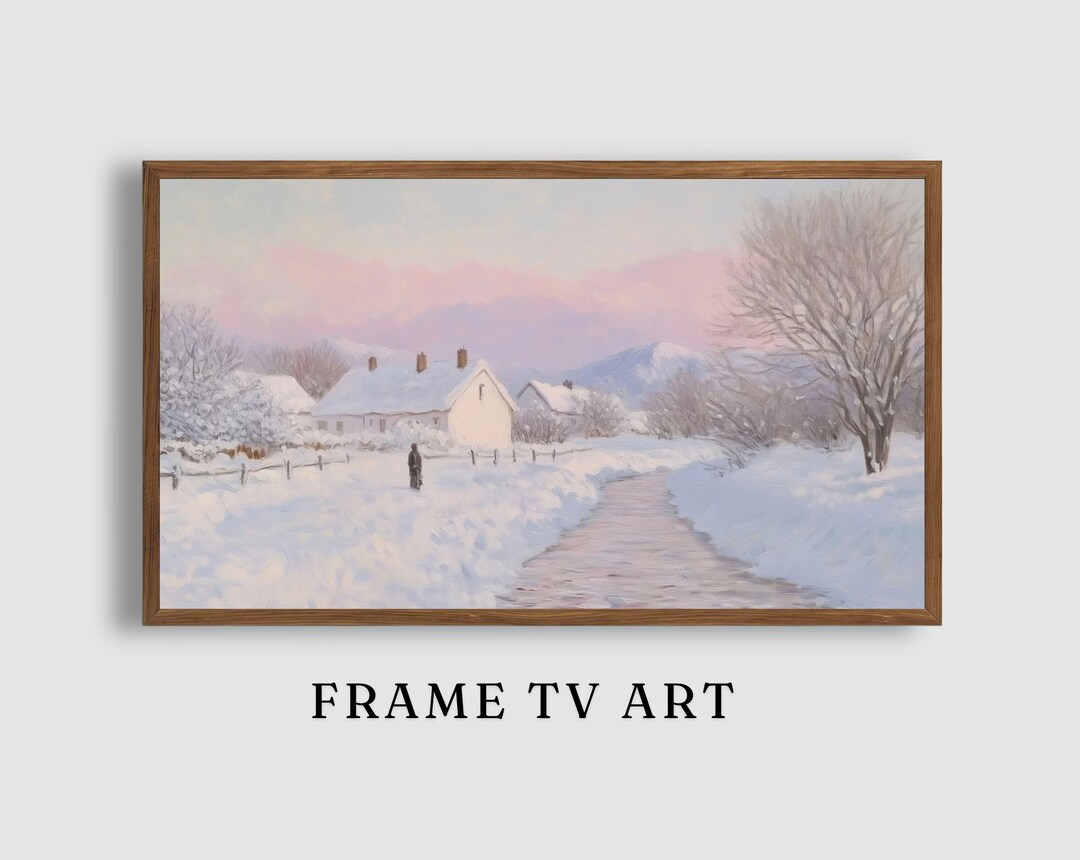 Rustic Winter Landscape Digital Art for Frame TV, Snowy Cottage Artwork ...