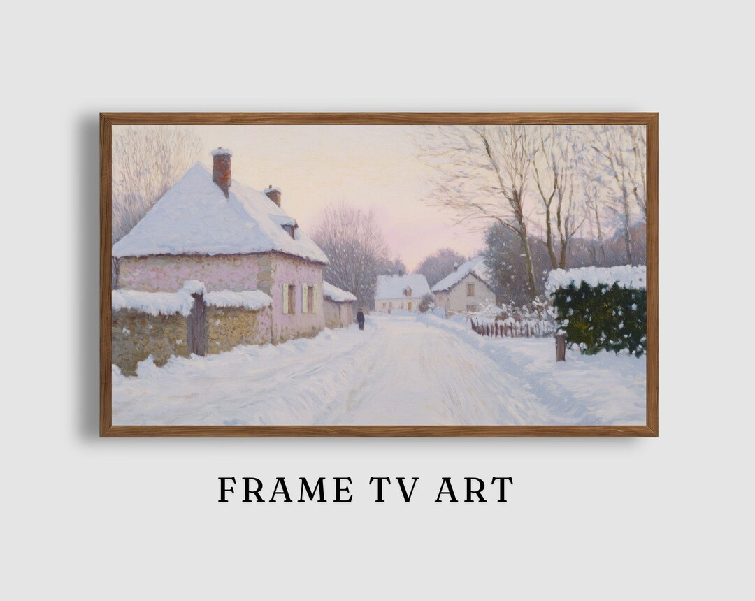 Winter Village Landscape for Frame TV, Snowy Cottage Digital Art, Cozy ...