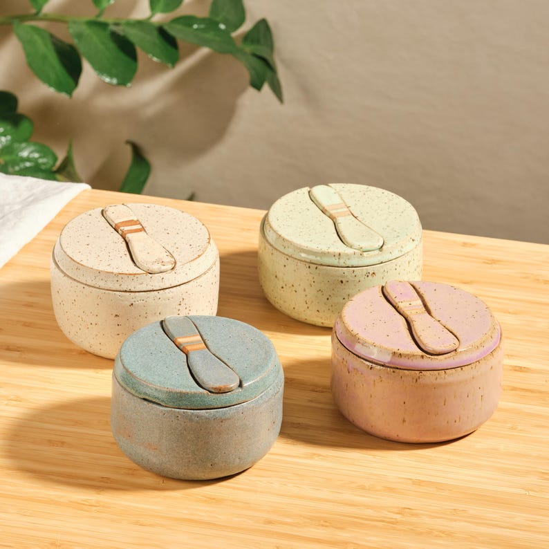 Ceramic Butter Keeper Handmade Rustic Butter Crock With Knife Speckled ...
