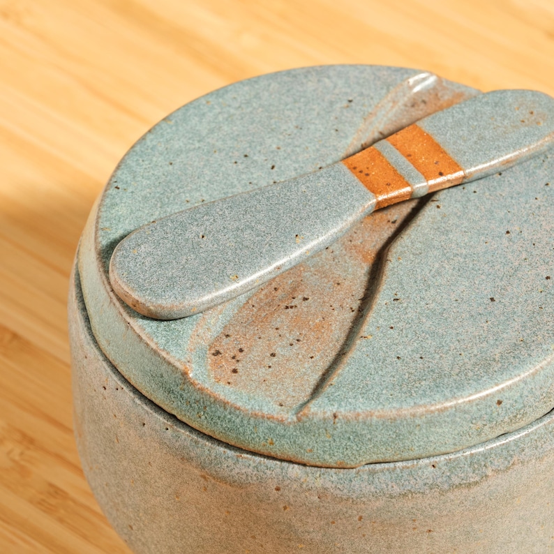 Ceramic Butter Keeper Handmade Rustic Butter Crock With Knife Speckled ...