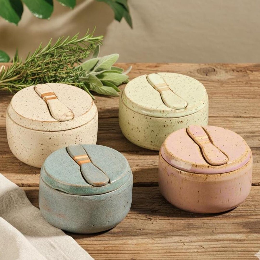 French Butter Keeper With Knife, Rustic Ceramic Butter Crock Handmade ...