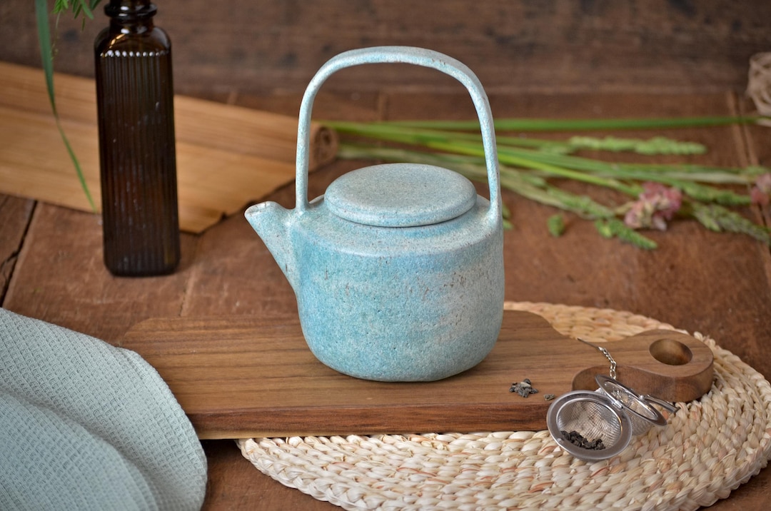 Blue Stoneware Tea Set With Teapot, Handmade Ceramic Tea Set, Birthday ...