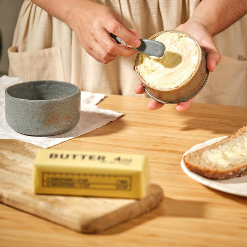 Ceramic Butter Keeper Handmade Rustic Butter Crock With Knife Speckled ...