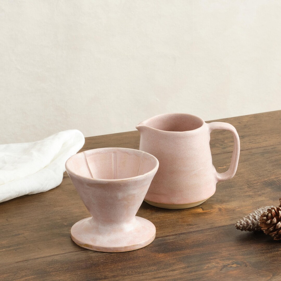 Handmade Pink Ceramic Pour Over Coffee Set: V60 Dripper With Coffee ...