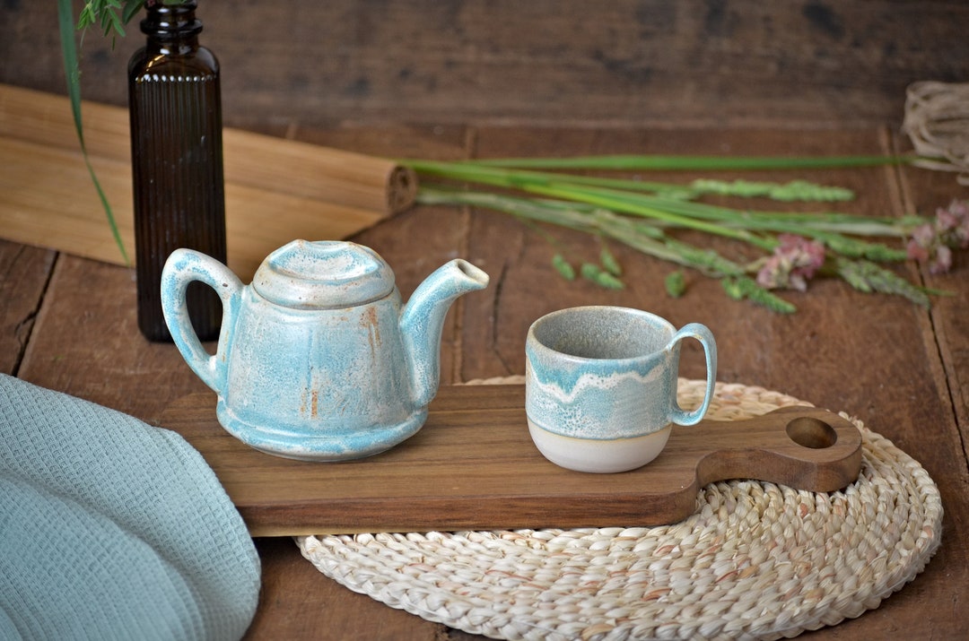 Blue Ceramic Teapot Set, Handmade Pottery Tea Pot, Speckled Stoneware ...