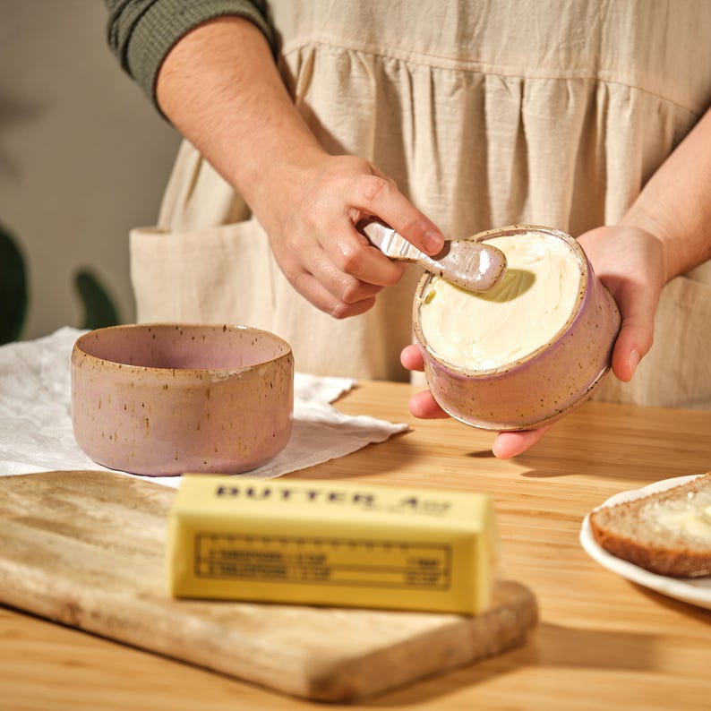 Ceramic Butter Keeper Handmade Rustic Butter Crock With Knife Speckled ...