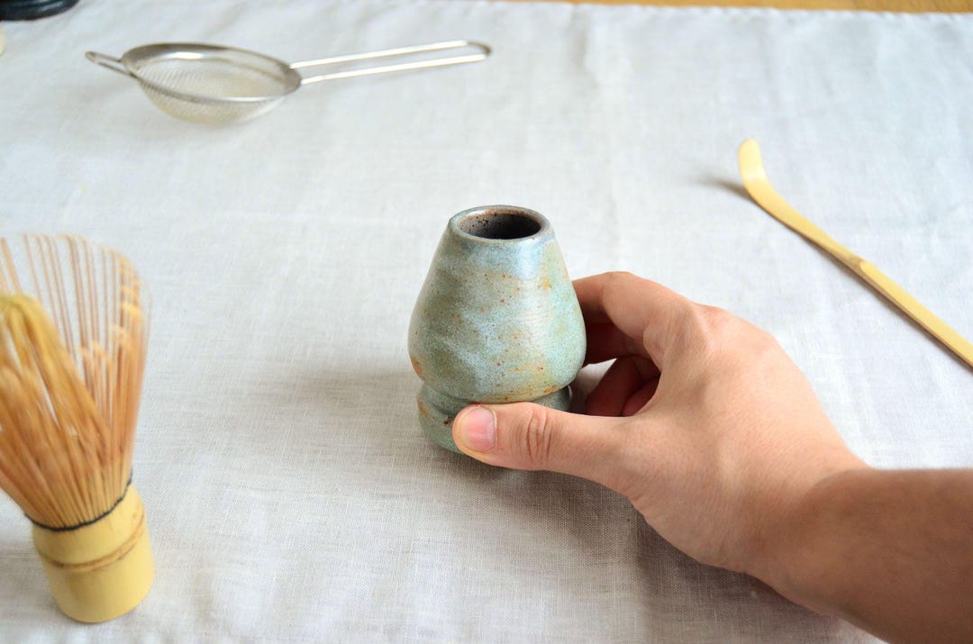 Teal Blue Matcha Whisk Holder With Bamboo Whisk Handmade Chasen Stand ...