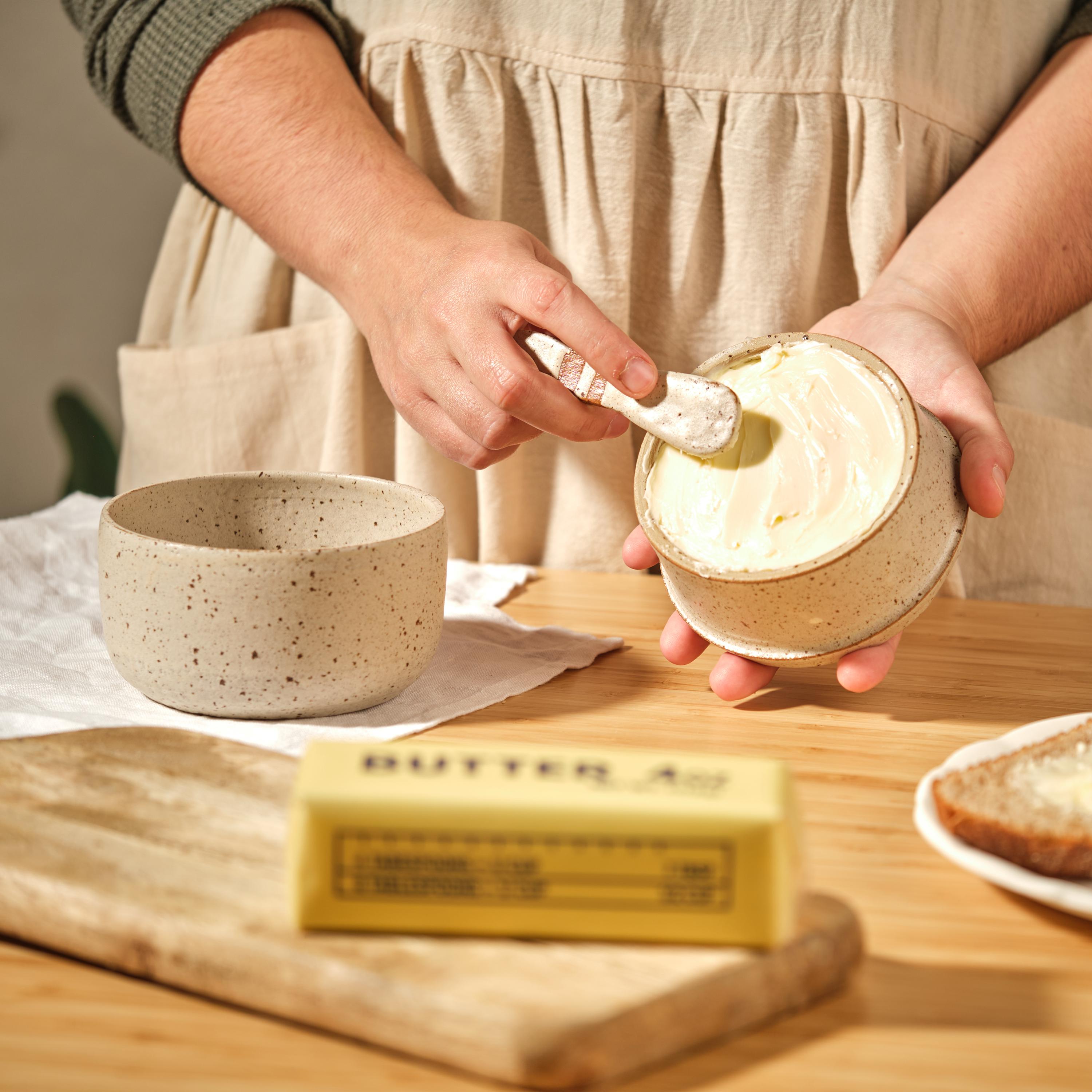 Ceramic Butter Keeper Handmade Rustic Butter Crock With Knife Speckled ...
