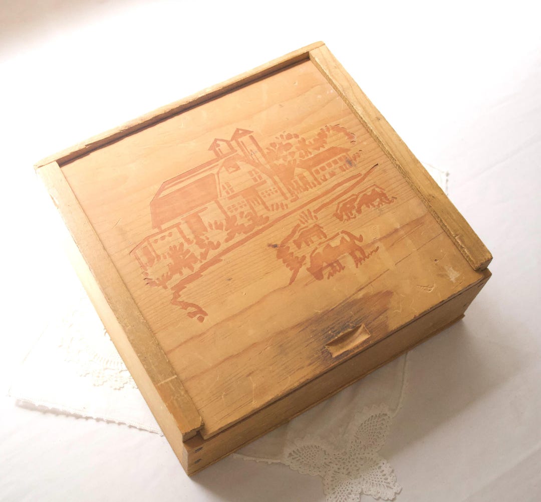 Vintage Rustic Wood Box: Red Barn Farm Scene, Cottagecore Decor - Etsy