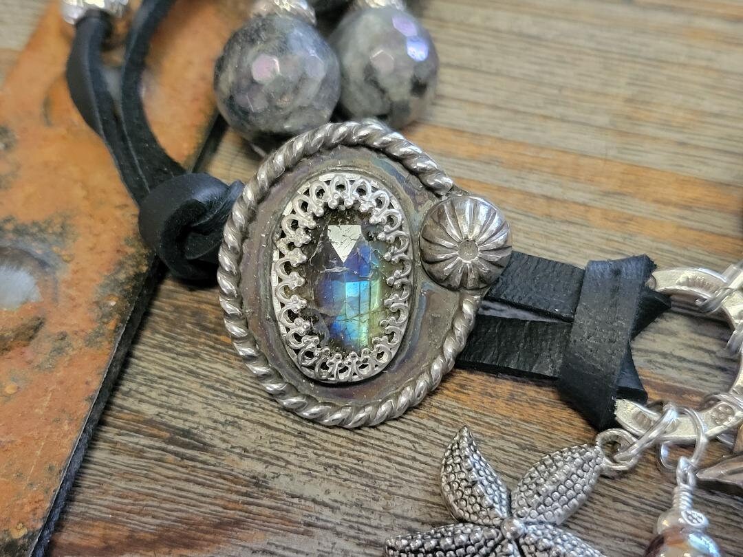 Gemstone Labradorite Sterling Silver Bracelet-labradorite Button-gemstone Boho Western Bracelet ...