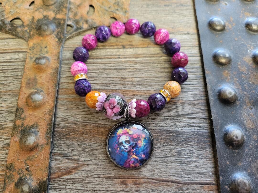 Halloween Zombie Girl Artisan Lampwork and Agate Gemstone Beaded ...