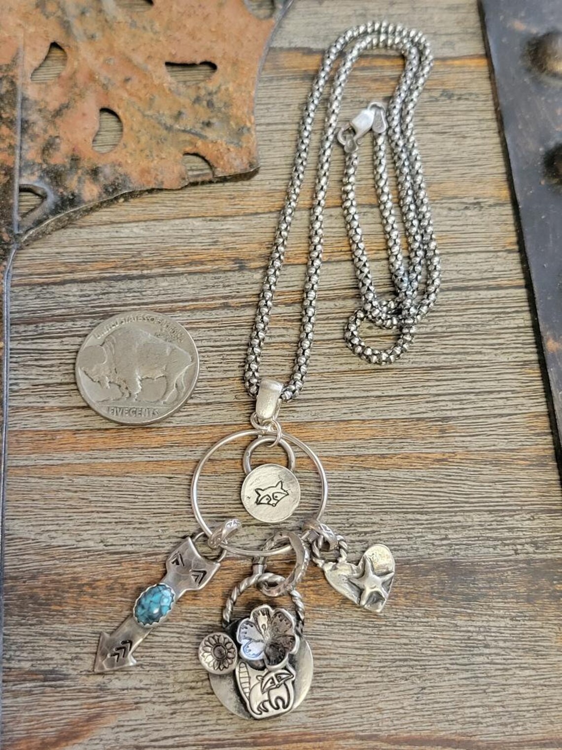 Gemstone Sterling Silver Charm Necklace-metalsmith Artian Raccoon Charm ...