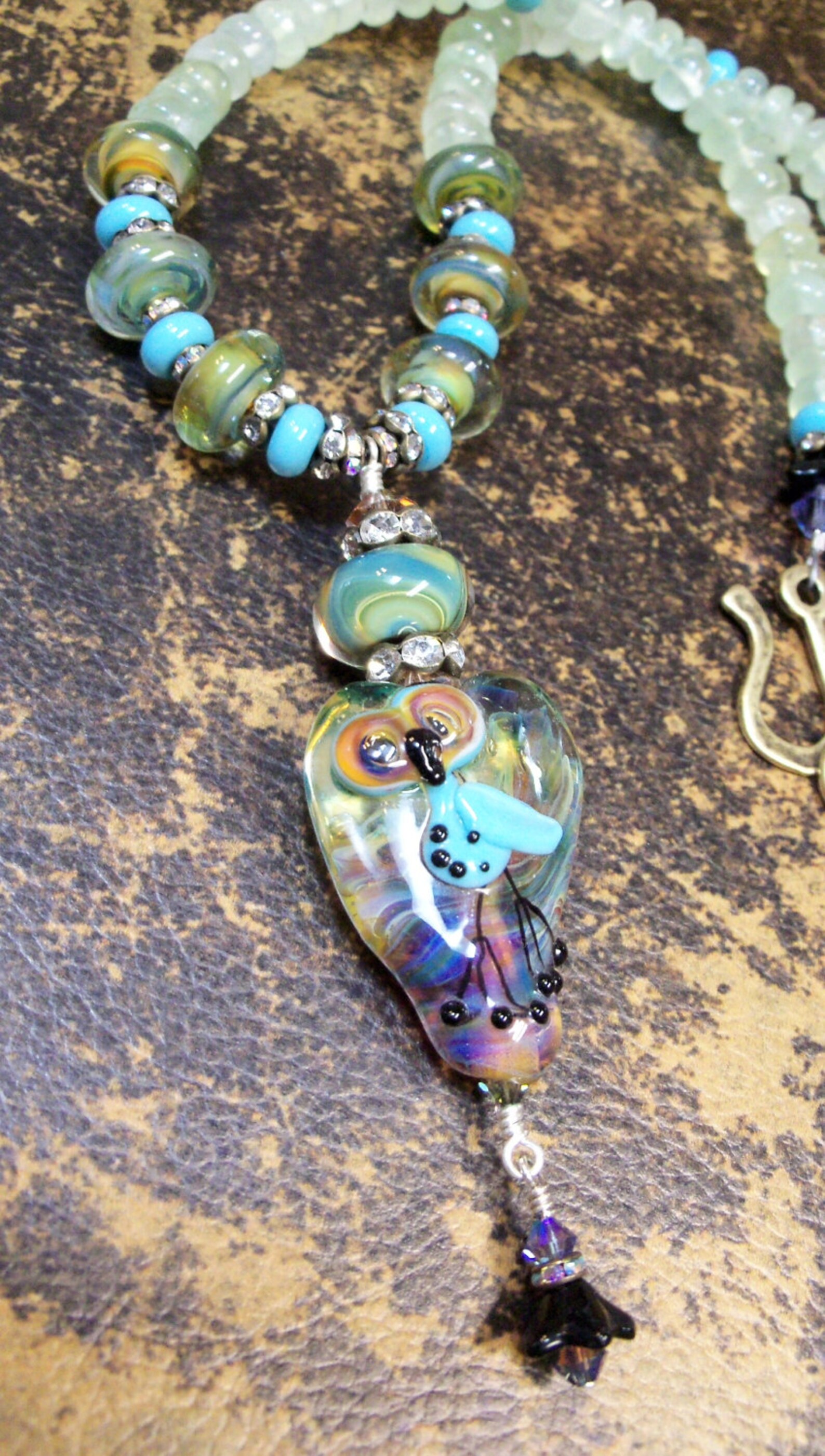 Lampwork Owl and Gemstone Beaded Necklace-artisan Lampwork Beads ...