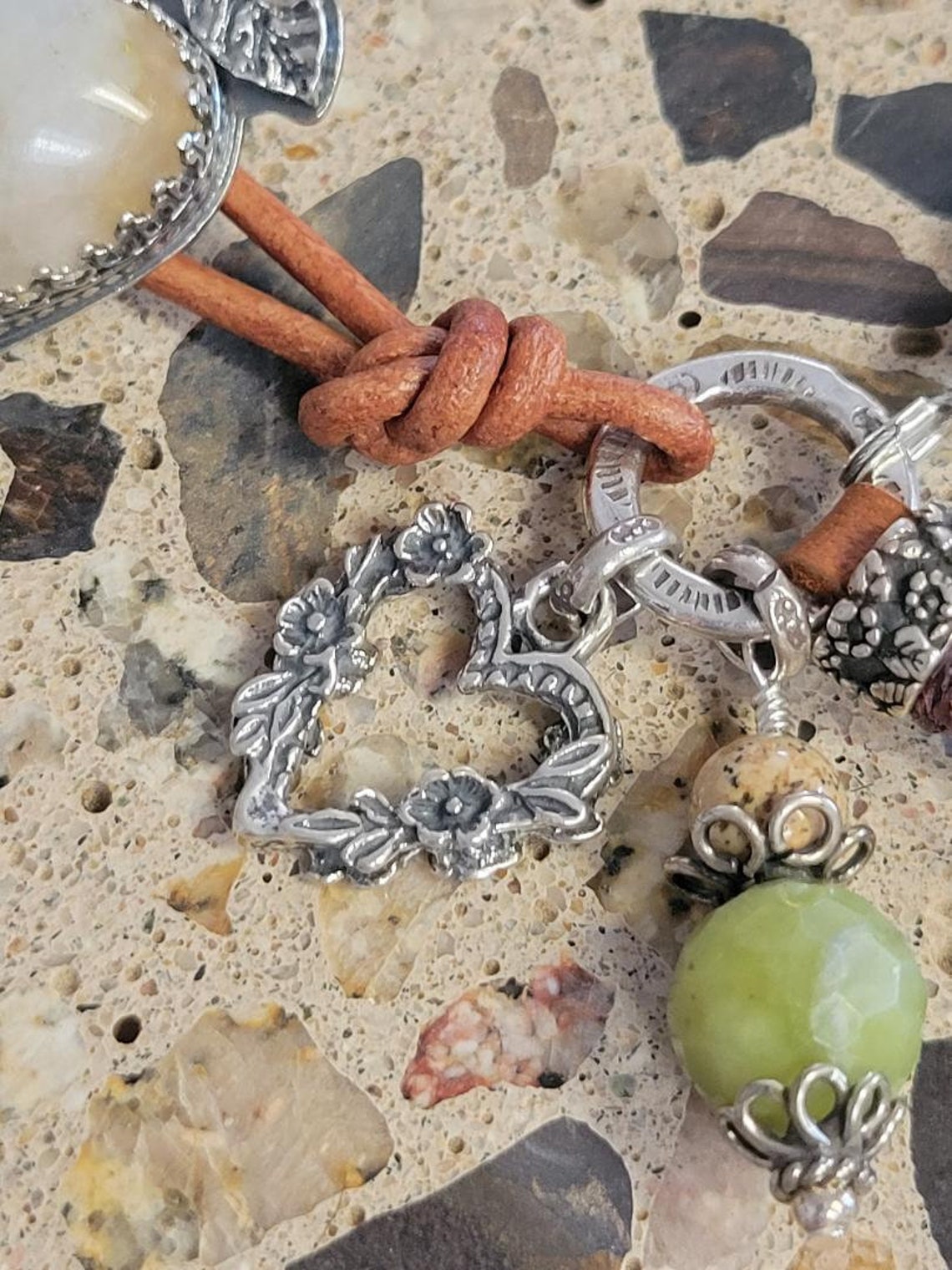 Gemstone Sterling Silver Bracelet-handmade Button-gemstone Boho ...