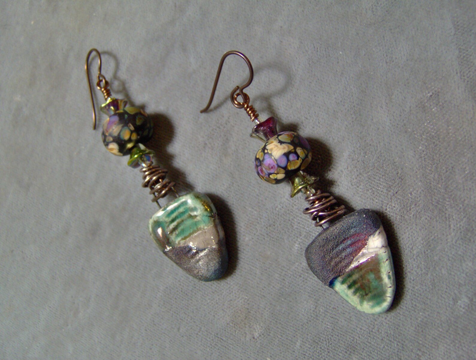 Ceramic Organic Raku Earrings-raku-lampwork Beaded Earrings-artisan ...