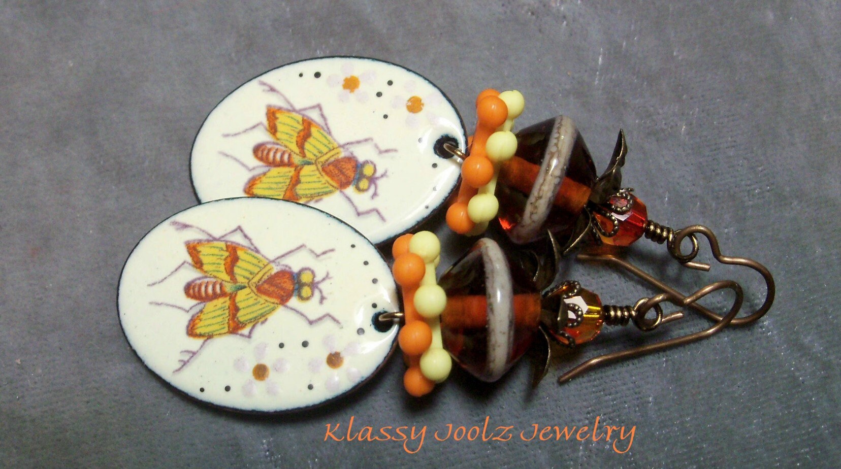 Enamel Copper Charms-bug Enamel Charm Earrings-glass Lampwork Artisan ...