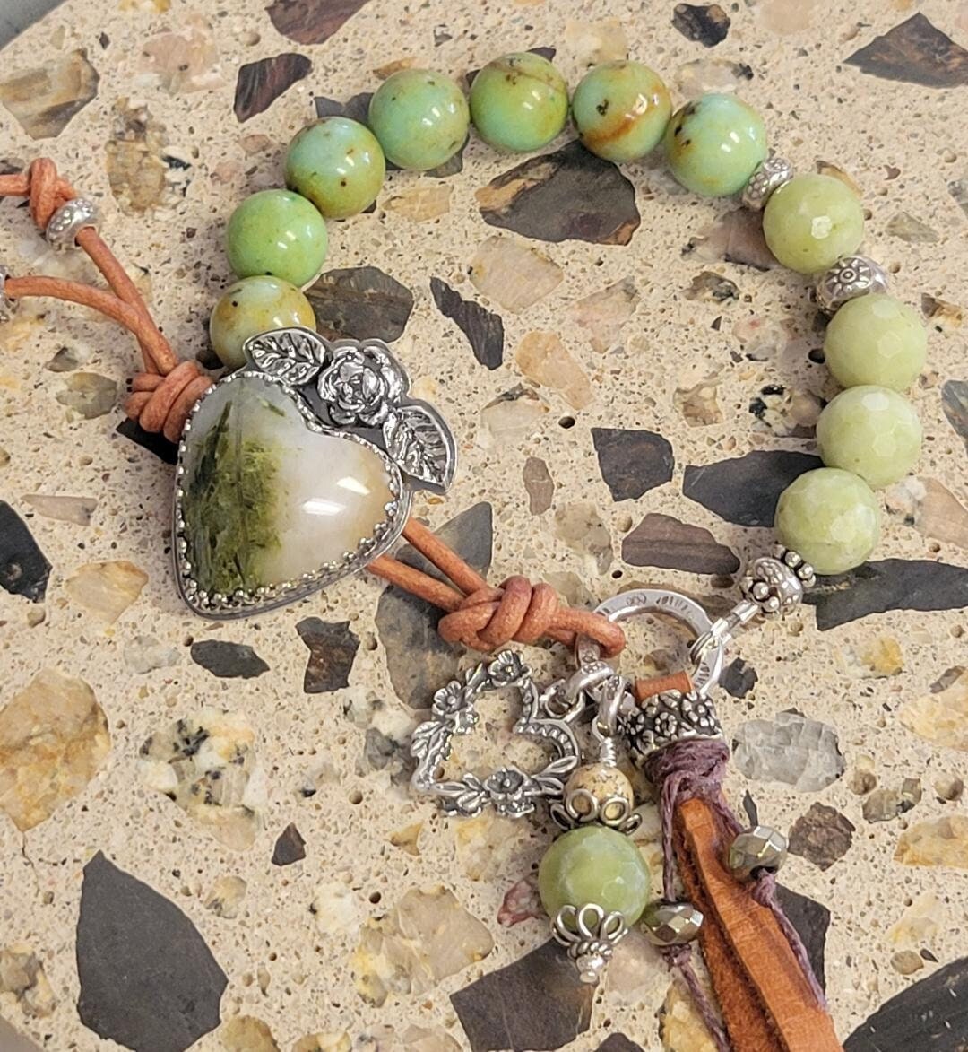 Gemstone Sterling Silver Bracelet-handmade Button-gemstone Boho ...