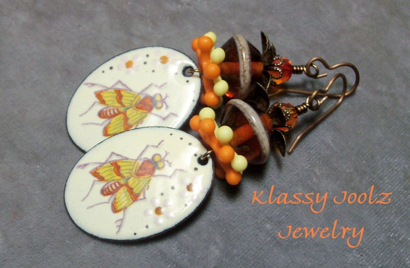 Enamel Copper Charms-bug Enamel Charm Earrings-glass Lampwork Artisan ...