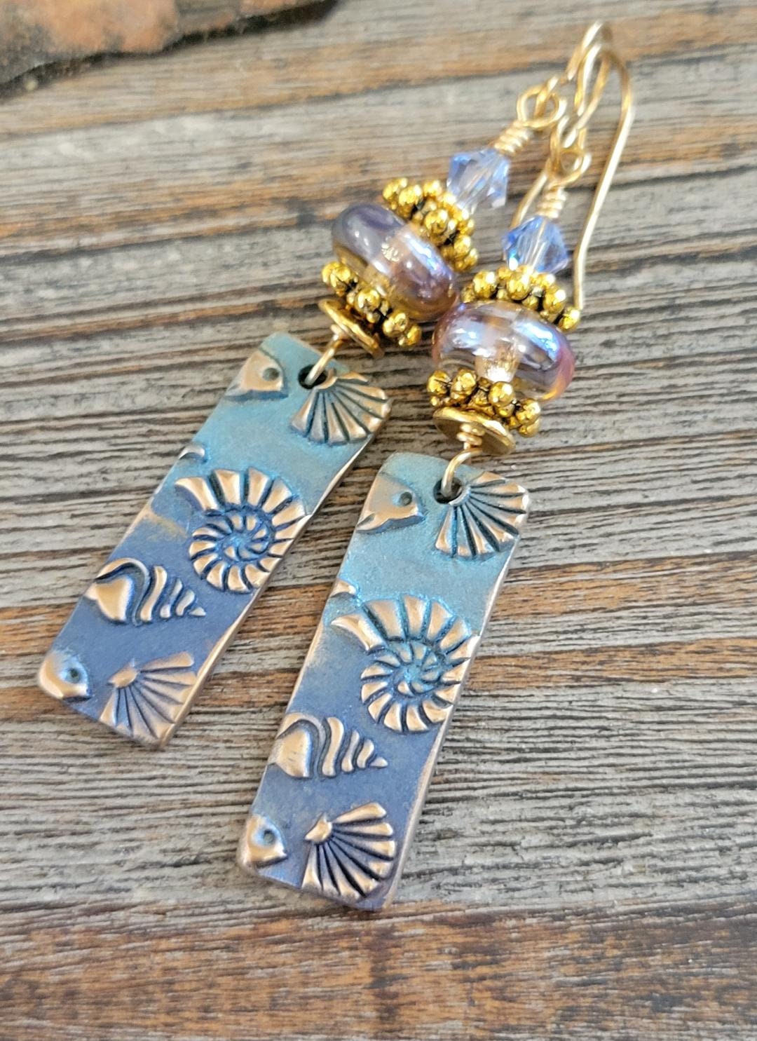 Bronze PMC Handmade Seashells Charms-glass Lampwork Bead Earrings-beach ...