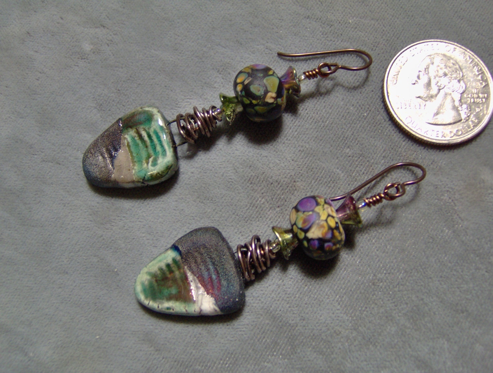 Ceramic Organic Raku Earrings-raku-lampwork Beaded Earrings-artisan ...
