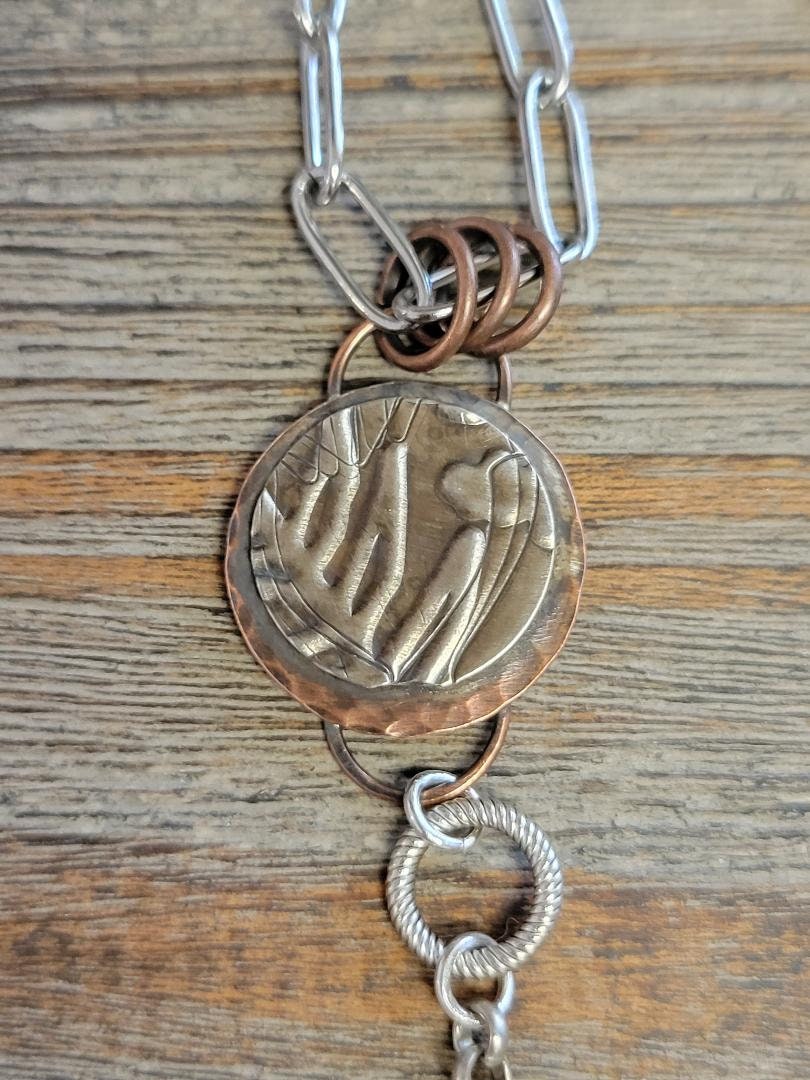 Sterling Silver and Copper Necklace-handmade Copper Pendant-sterling Dragonfly Necklace-boho ...