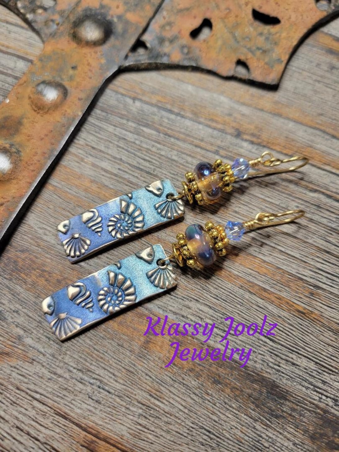 Bronze PMC Handmade Seashells Charms-glass Lampwork Bead Earrings-beach ...
