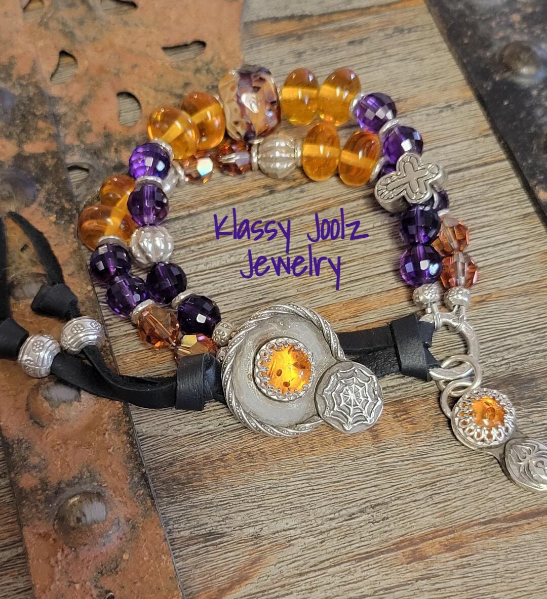 Gemstone Amythest and Sterling Silver Bracelet-spiderweb Button and ...