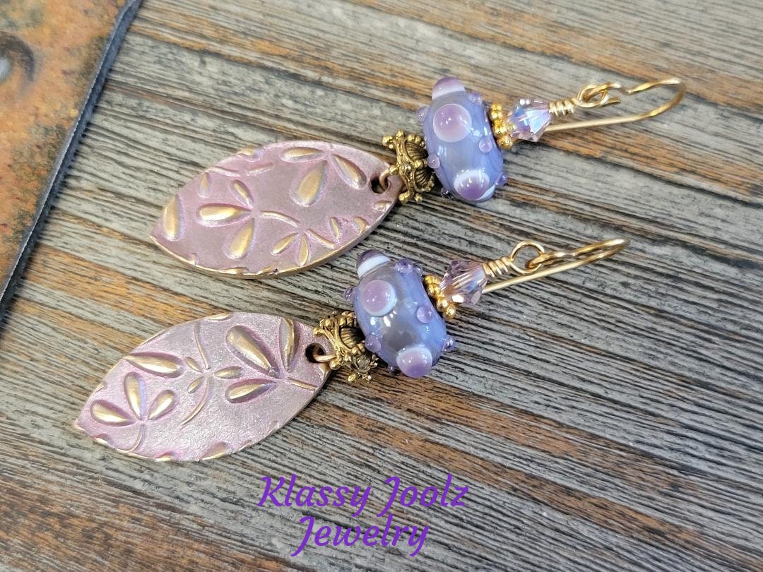 Bronze PMC Handmade Floral Charms-glass Lampwork Bead Earrings-flower ...