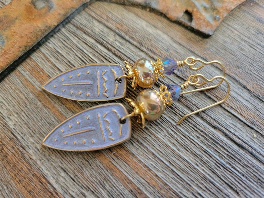 Bronze PMC Exotic Armor Charms and Glass Lampwork Beaded Earrings ...
